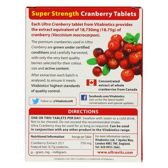 Vitabiotics - Ultra Cranberry 750Mg - 30 Tablets